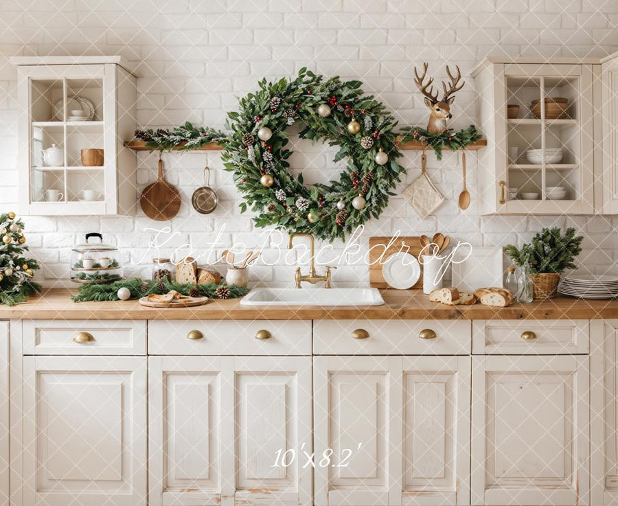 Cozy Festive Christmas Kitchen Backdrop