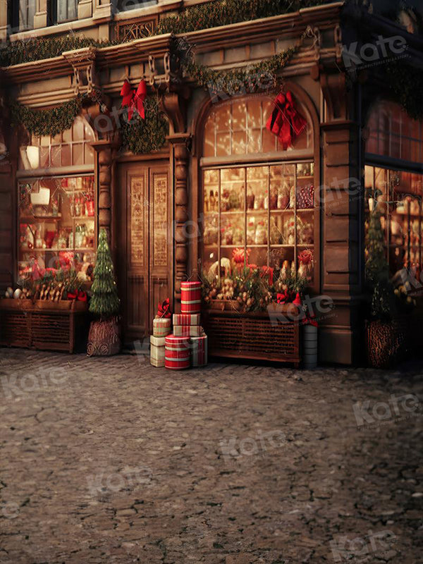Cozy Vintage Holiday Storefront Backdrop