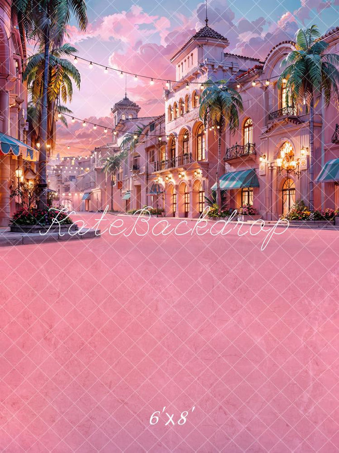 Sunset Mediterranean Street Photo Backdrop