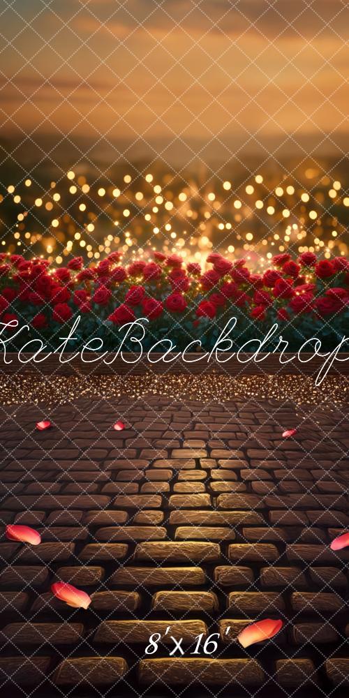 Romantic Rose Petals Evening Lights Backdrop