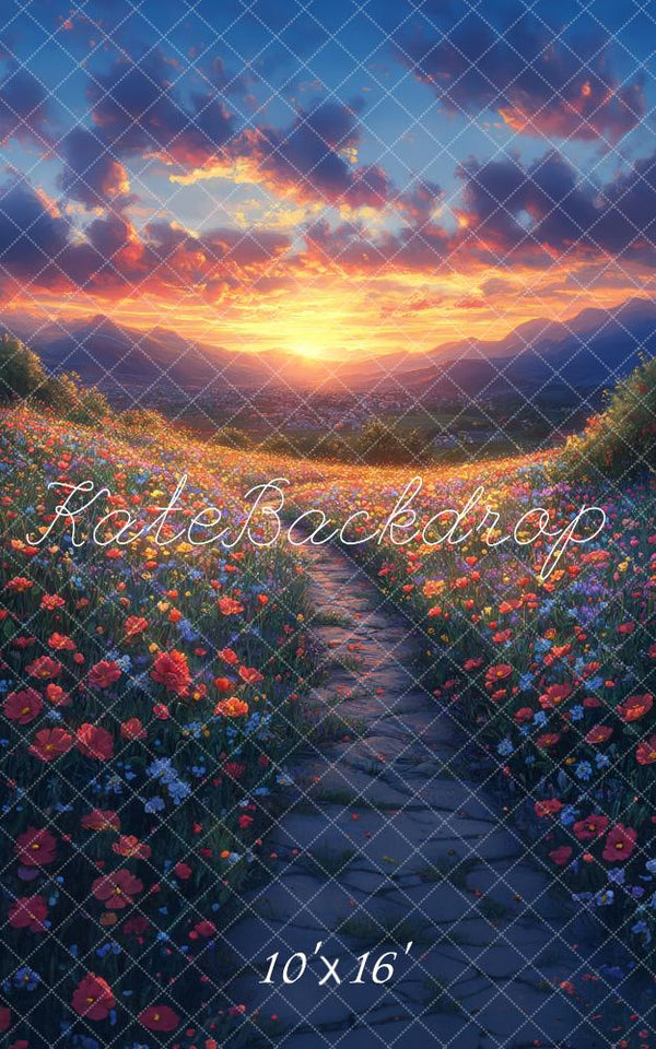 Sunset Bloom Meadow Photography Backdrop