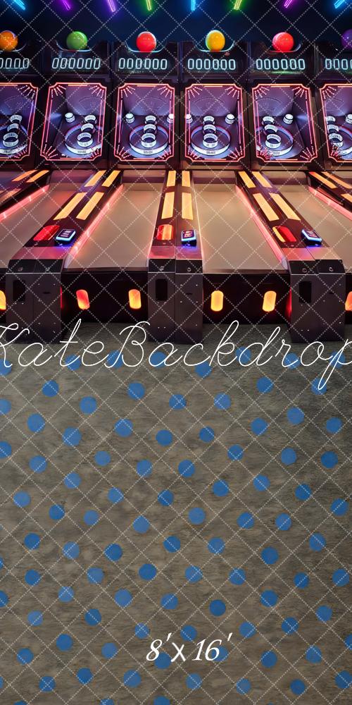 Kate Sweep Arcade Skee Ball Lanes Neon Lights Backdrop Designed by Min