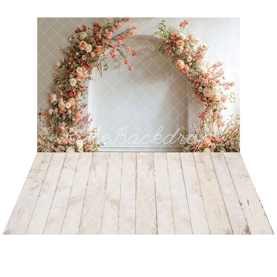 Kate Spring Wedding Flowers White Arch Backdrop+White Wood Floor Backd