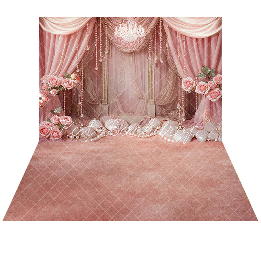 Kate Pink Rose Retro Crystal Mermaid Shell Pearl Soft Curtain Backdrop