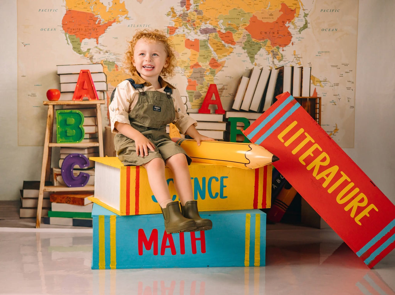 Vintage World Map Educational Backdrop