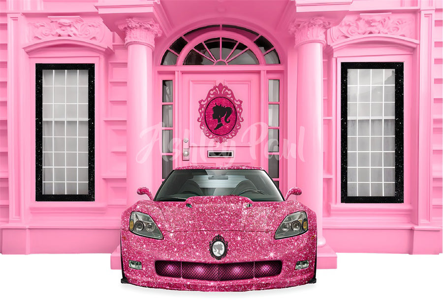Glamorous Pink Sparkle Car Mansion Backdrop