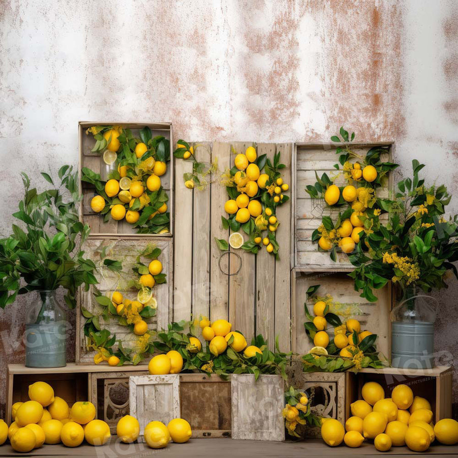 Rustic Lemon Grove Wooden Crates Backdrop