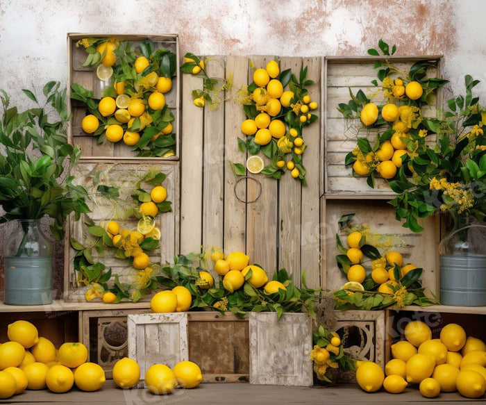 Rustic Lemon Grove Wooden Crates Backdrop