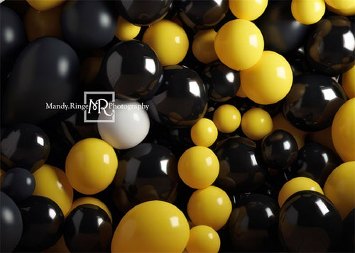 Glossy Yellow Black Balloon Cluster Backdrop