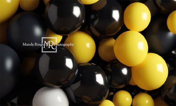 Glossy Yellow Black Balloon Cluster Backdrop