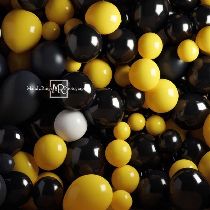 Glossy Yellow Black Balloon Cluster Backdrop
