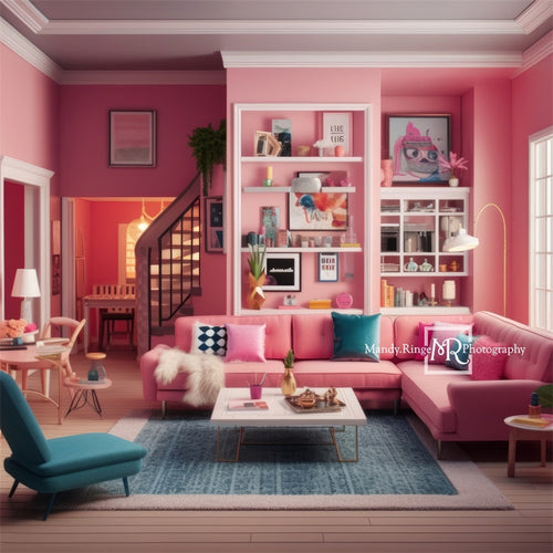 Vibrant Pink Retro Living Room Backdrop