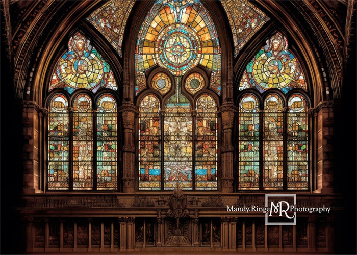 Kate Gothic Arched Stained Glass Window Backdrop Designed by Mandy Rin