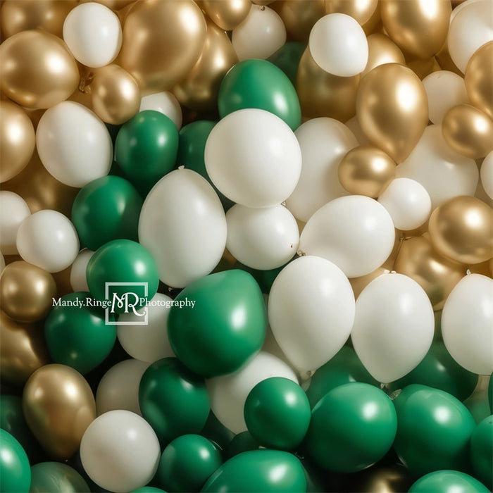 Elegant Green White Gold Balloon Backdrop