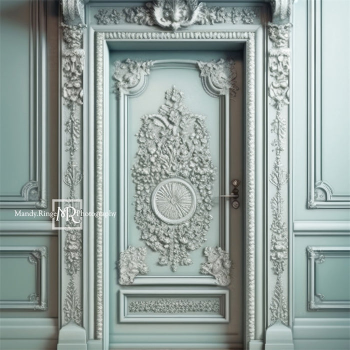 Kate Ornate Mint Victorian Walls with Door Backdrop Designed by Mandy