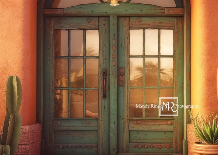 Rustic Vintage Green Wooden Door Backdrop