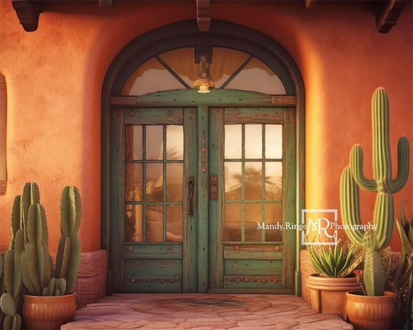 Rustic Vintage Green Wooden Door Backdrop