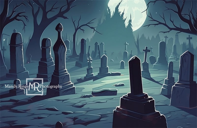 Kate Spooky Cartoon Graveyard Backdrop Designed by Mandy Ringe Photogr