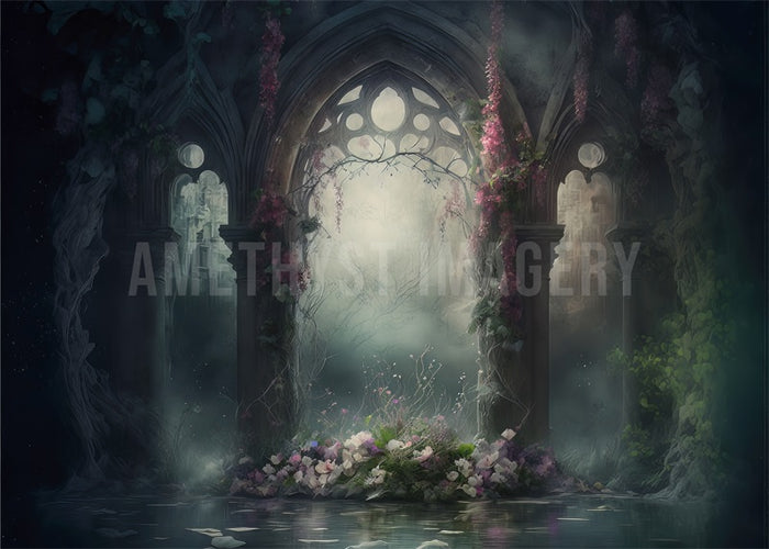 Enchanted Gothic Floral Cathedral Backdrop