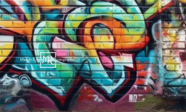 Vibrant Urban Graffiti Brick Wall Backdrop