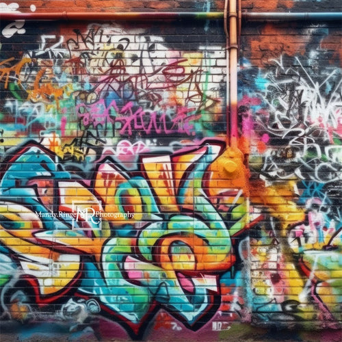 Vibrant Urban Graffiti Brick Wall Backdrop