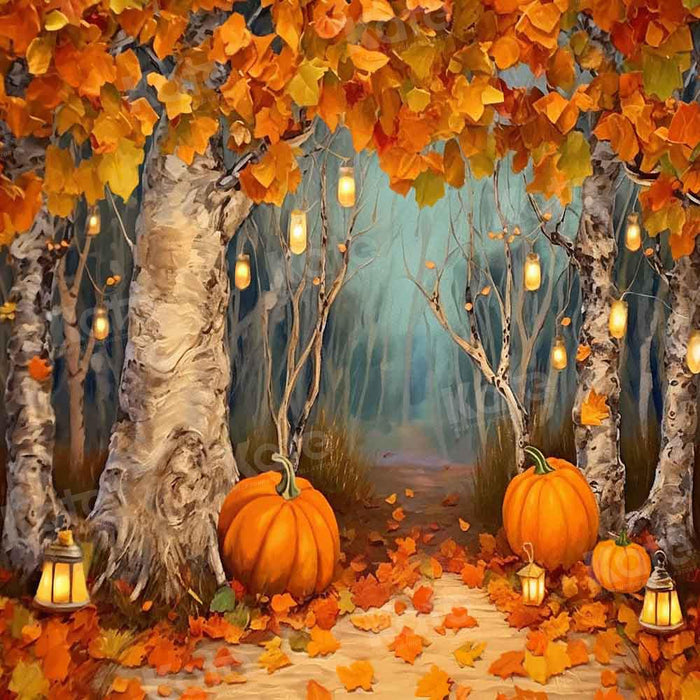 Enchanting Autumn Forest Pumpkin Backdrop