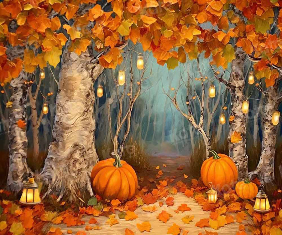 Enchanting Autumn Forest Pumpkin Backdrop