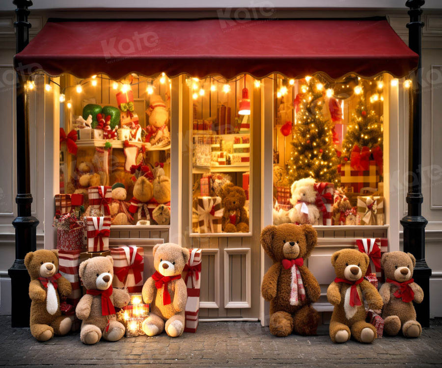 Cozy Christmas Teddy Bear Window Backdrop