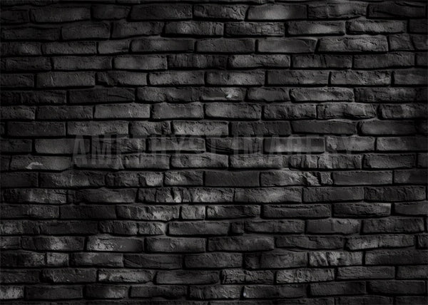 Dark Textured Black Brick Wall Backdrop