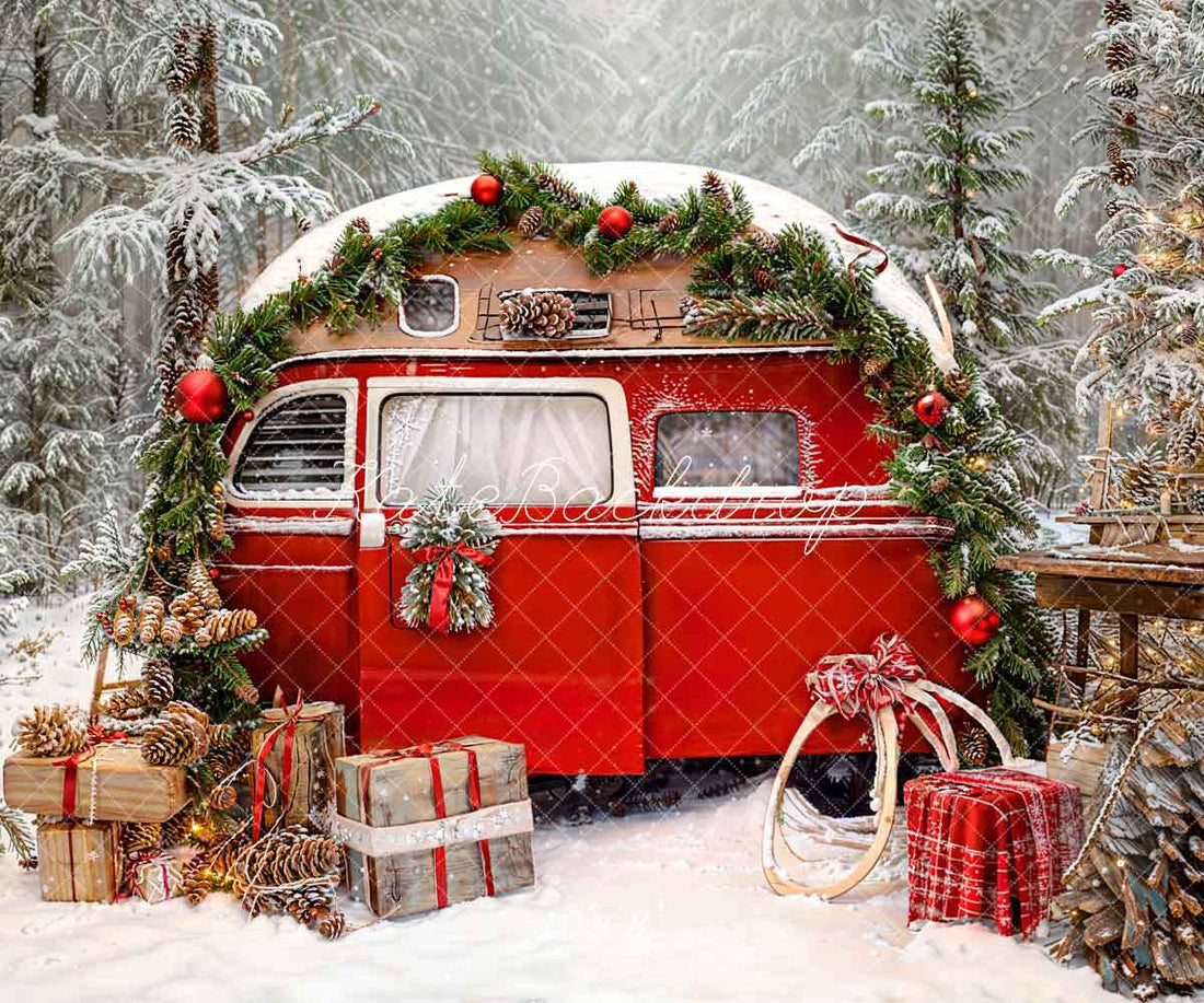 Festive Winter Camper Holiday Backdrop
