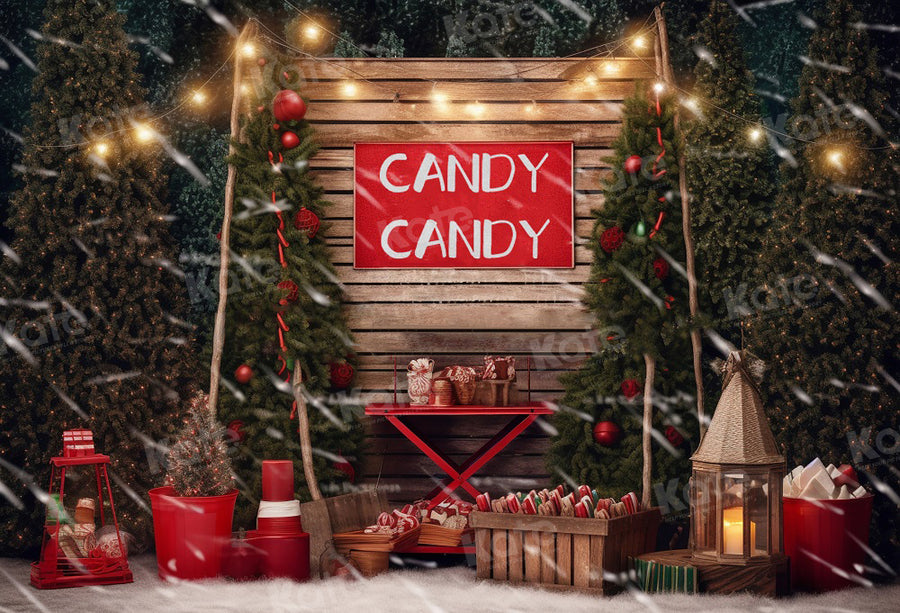 Cozy Holiday Candy Market Backdrop