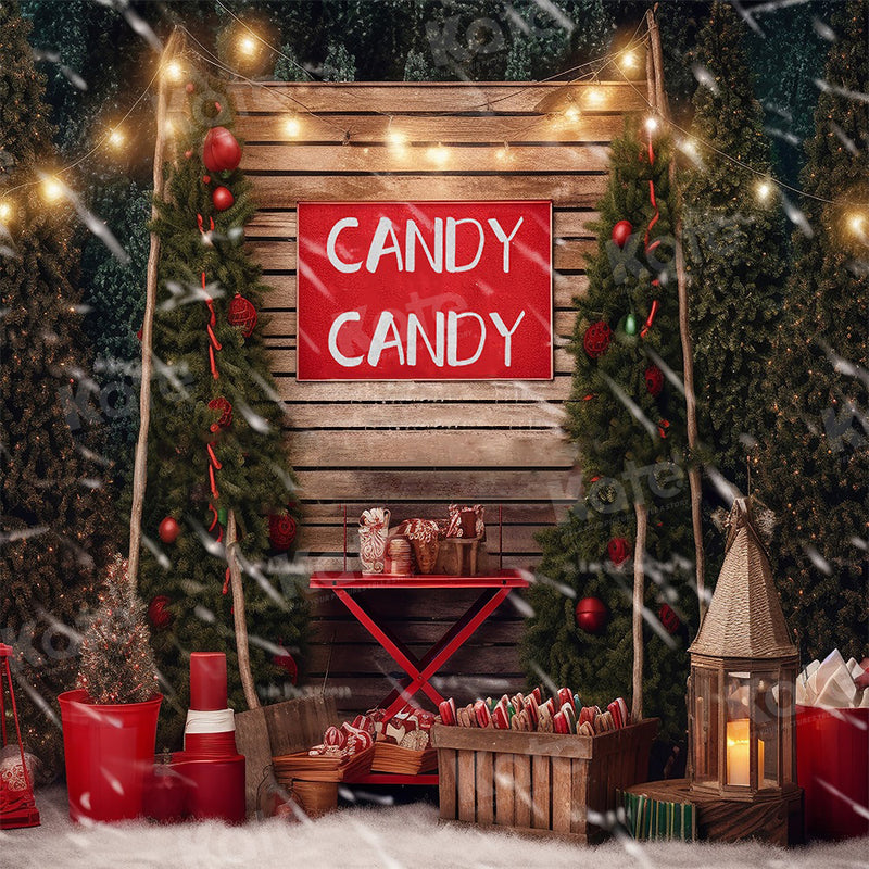 Cozy Holiday Candy Market Backdrop