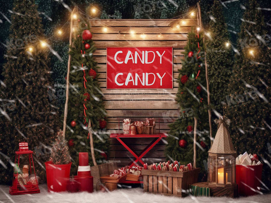 Cozy Holiday Candy Market Backdrop