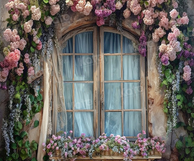 Rustic Floral Window Garden Backdrop