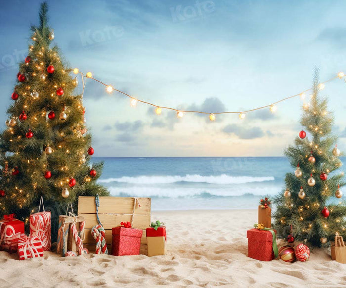 Coastal Holiday Christmas Beach Backdrop