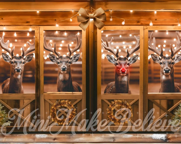 Festive Rustic Reindeer Stable Backdrop