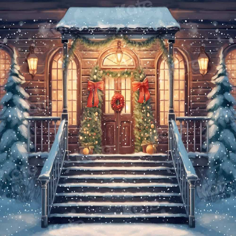 Cozy Winter Holiday Front Porch Backdrop