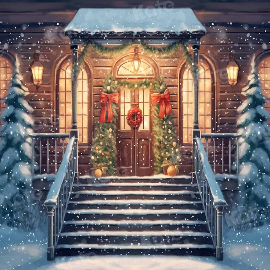 Cozy Winter Holiday Front Porch Backdrop