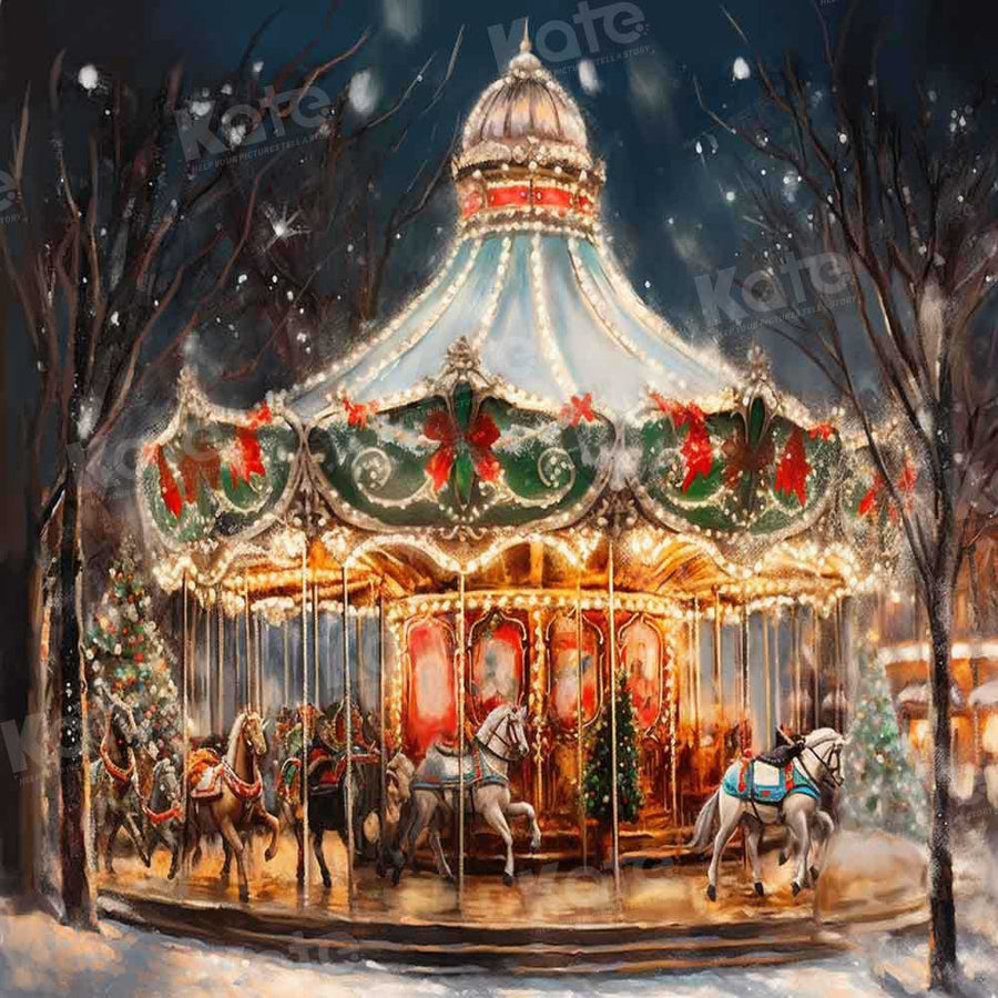 Vintage Holiday Carousel Christmas Backdrop
