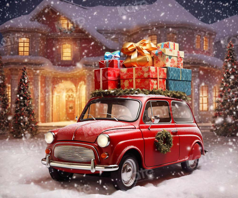 Vintage Red Car Holiday Gift Backdrop