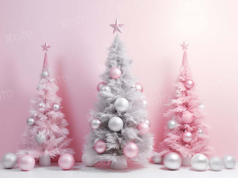 Elegant Pink White Christmas Tree Backdrop