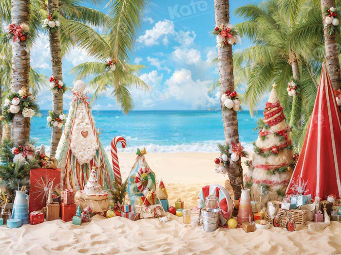 Tropical Christmas Beach Holiday Backdrop