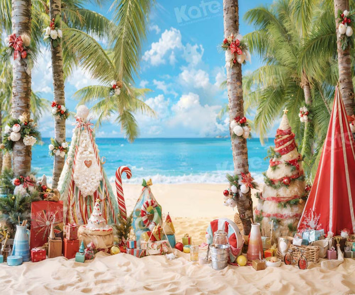 Tropical Christmas Beach Holiday Backdrop