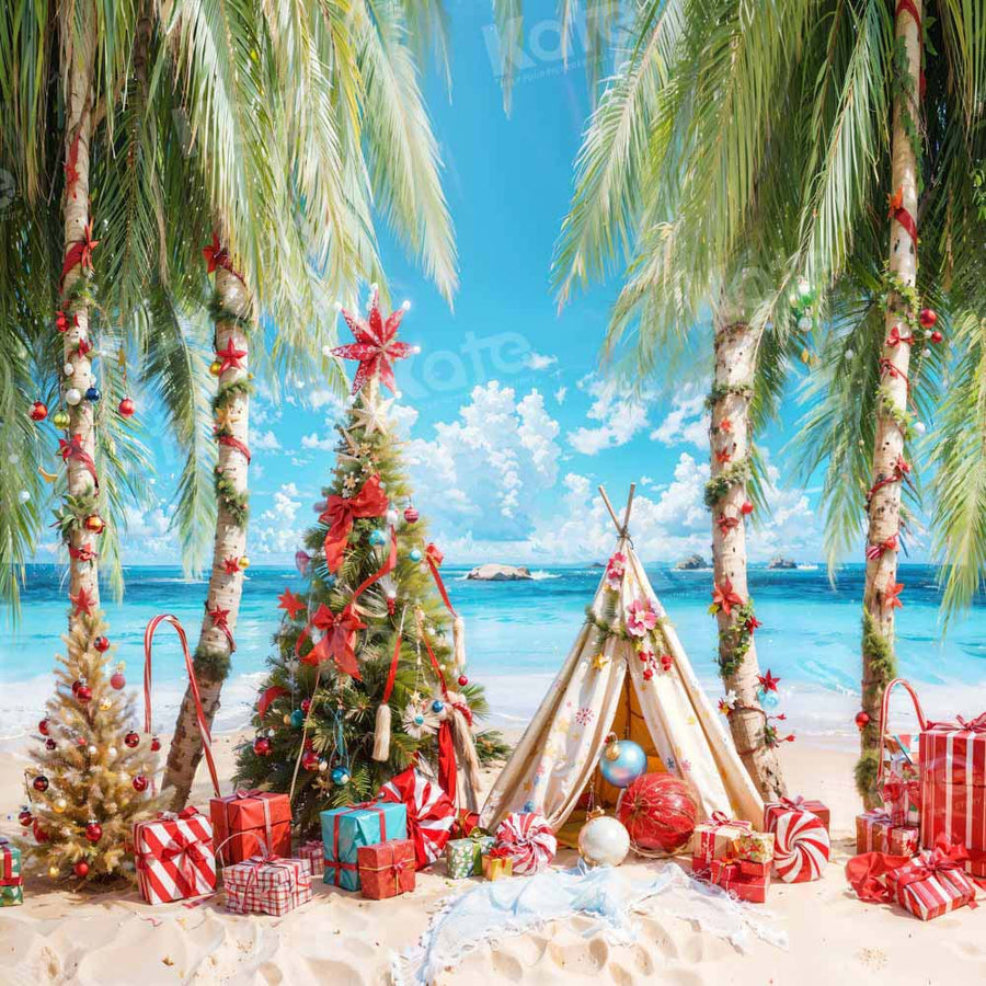 Tropical Christmas Beach Holiday Backdrop