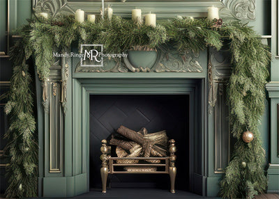 Kate Elegant Fireplace with Christmas Greenery Backdrop Designed by Ma