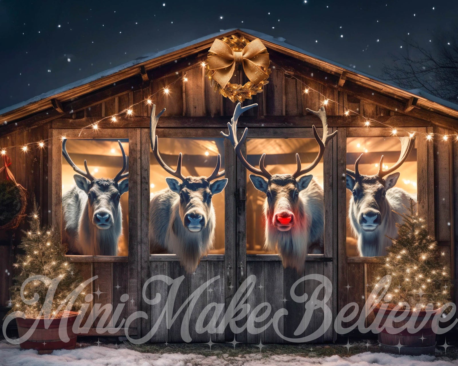 Rustic Cozy Christmas Reindeer Backdrop