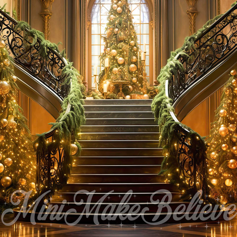 Elegant Grand Holiday Staircase Backdrop