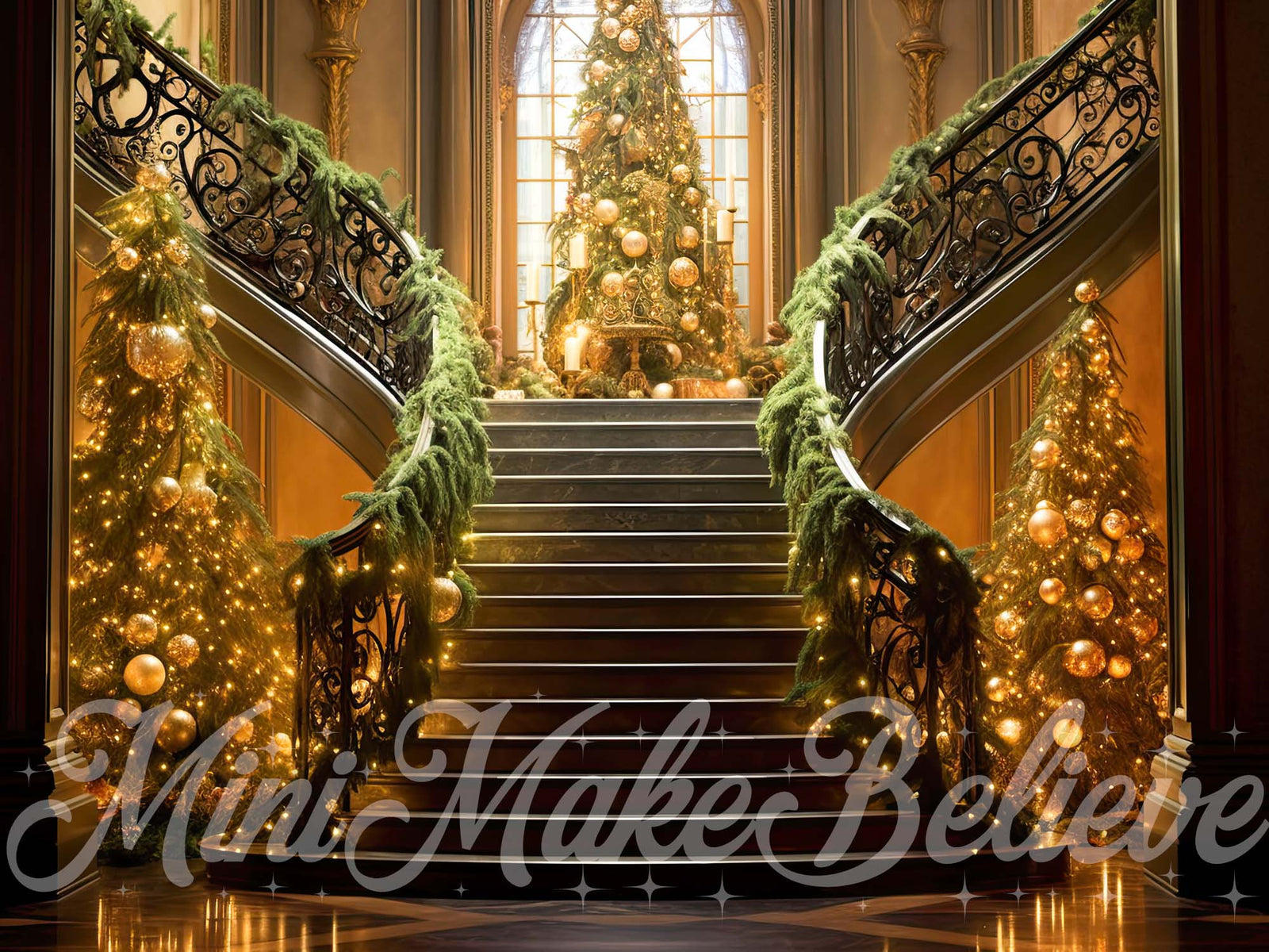 Elegant Grand Holiday Staircase Backdrop