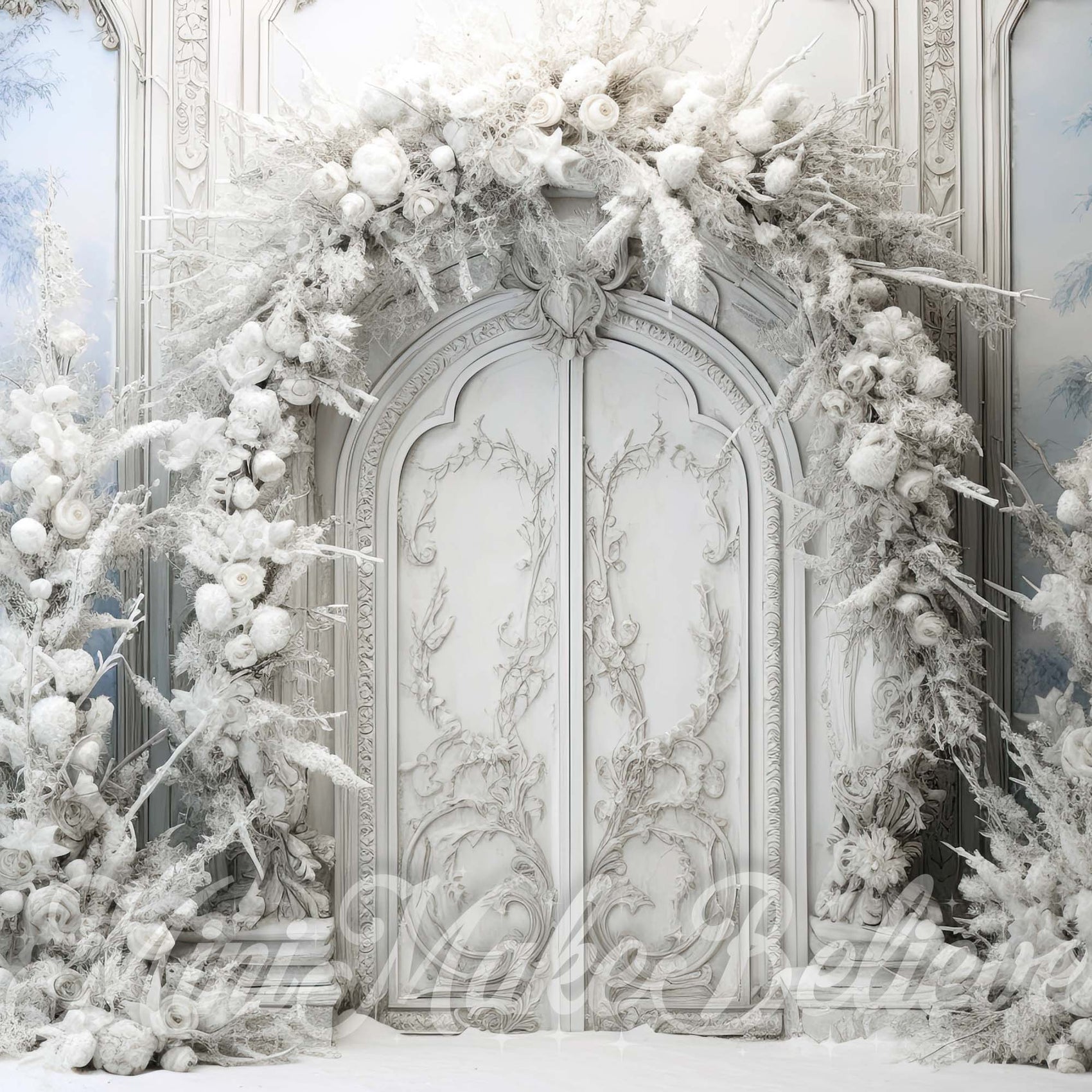 Elegant Winter Frost Floral Arch Backdrop