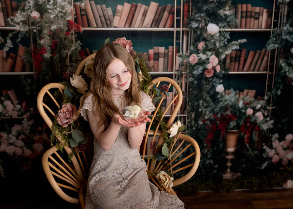 Vintage Floral Library Garden Backdrop